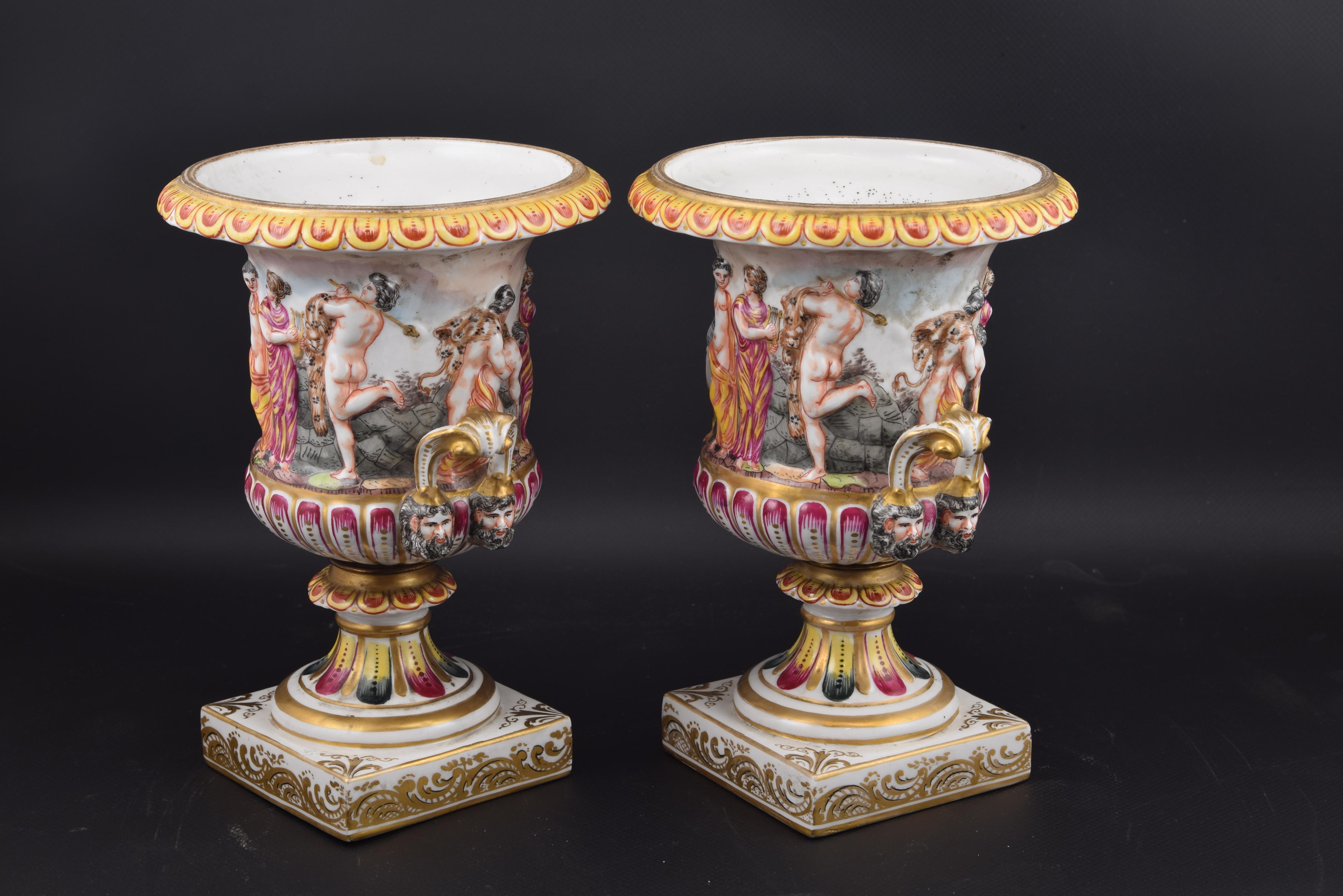 Pair of Porcelain Vases, Capodimonte Style, 19th-20th Century at 1stDibs