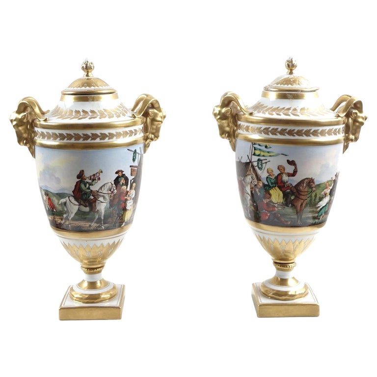 Pair of Porcelain Vases Empire Painted Polychrome Scenes Germany ...