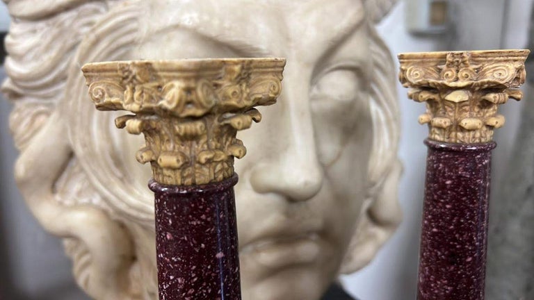 Pair of Porphyry and Yellow Marble Columns, 19th Century For Sale at ...