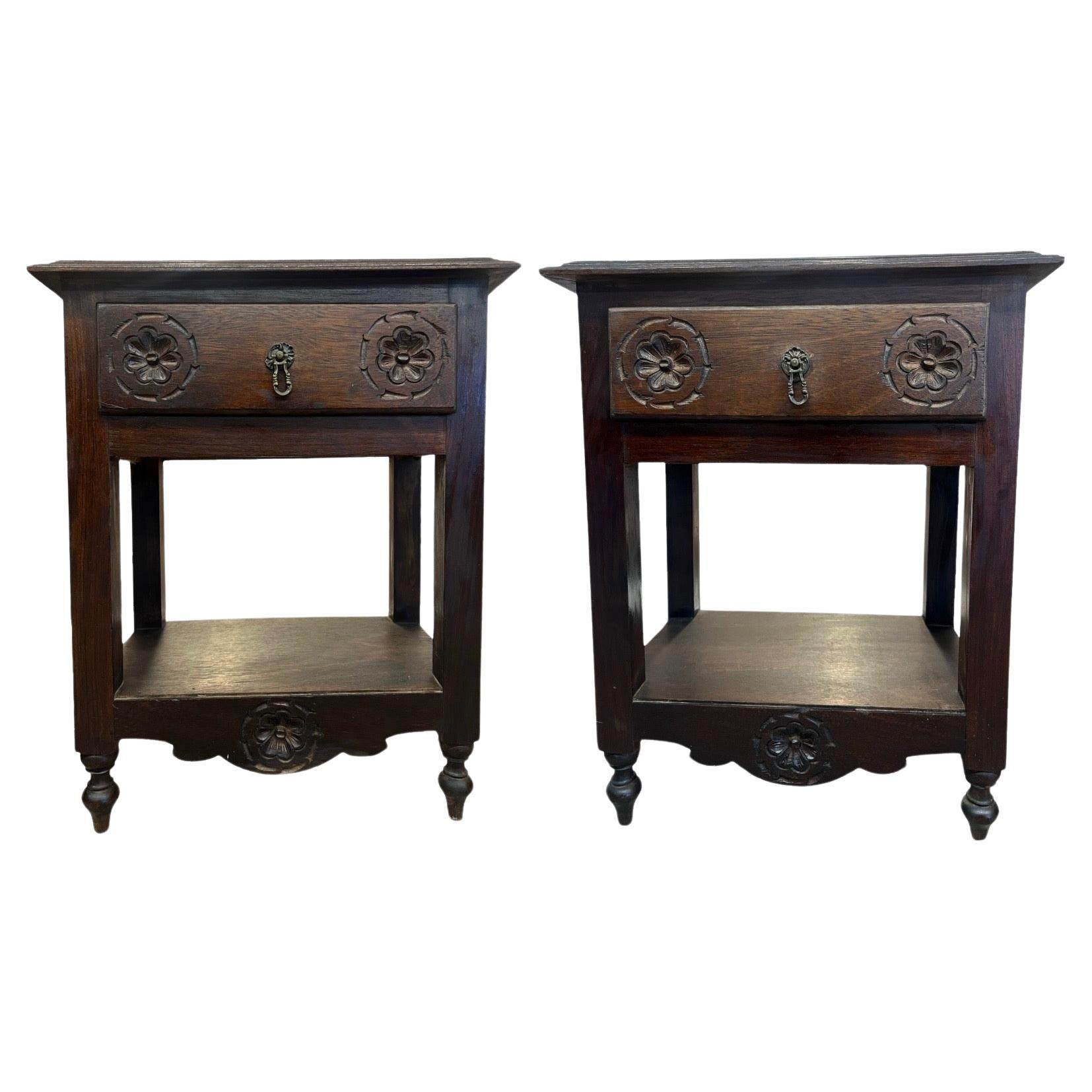 Pair of Portuguese Two-Tier End Tables Rose Carved Facia Imported From ...