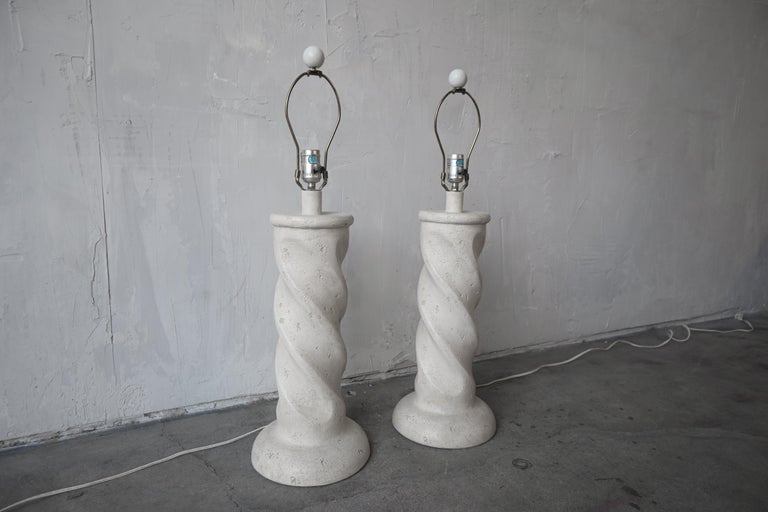 Pair of Post Modern Plaster Swirl Table Lamps For Sale at 1stDibs