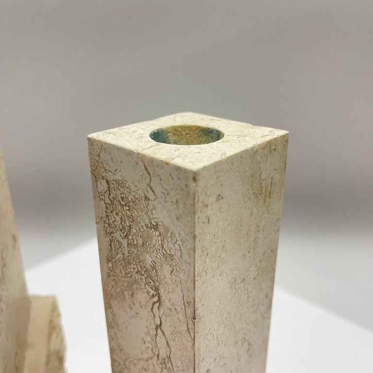 Pair of Post Modern Tessellated Travertine Candlesticks by Renoir ...