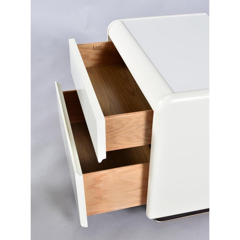 Pair of Post Modern White and Gun Metal Gray Chrome Nightstands by Lane ...