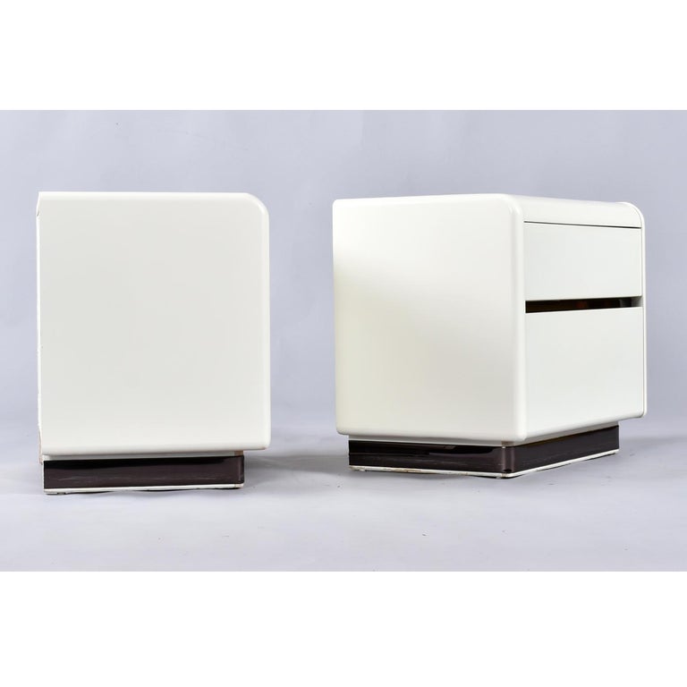 Pair of Post Modern White and Gun Metal Gray Chrome Nightstands by Lane ...