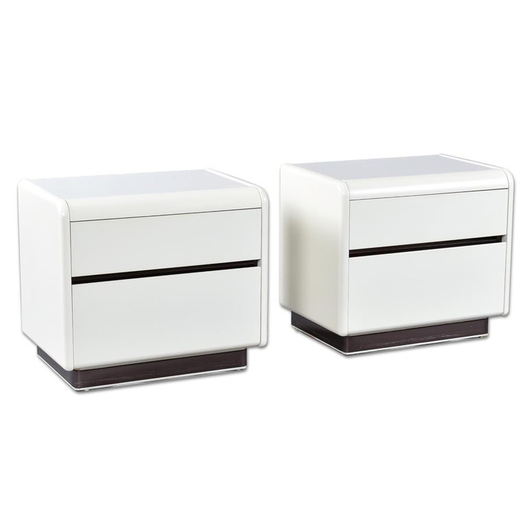 Pair of Post Modern White and Gun Metal Gray Chrome Nightstands by Lane ...