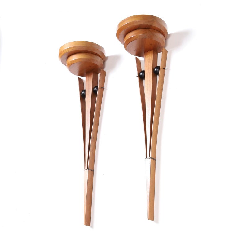 Pair of Post Modern Wood Wall Brackets For Sale at 1stDibs