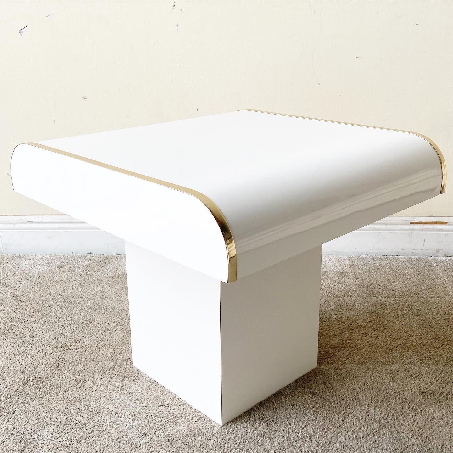 Pair of Postmodern White Lacquer Laminate Waterfall Side Tables with ...