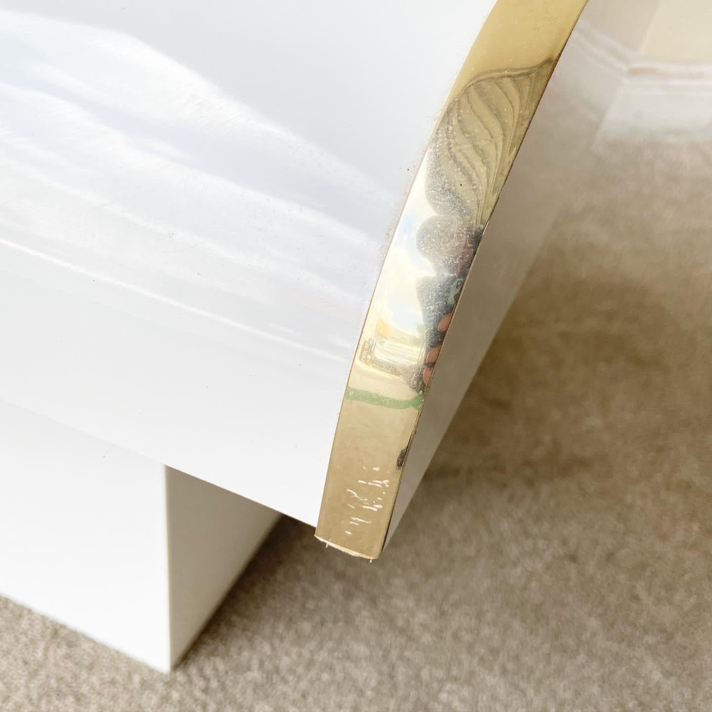 Pair of Postmodern White Lacquer Laminate Waterfall Side Tables with ...