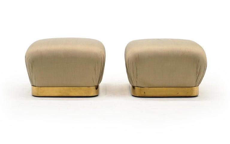 Pair of Poufs / Ottomans by Karl Springer, Original Tan / Taupe Fabric ...