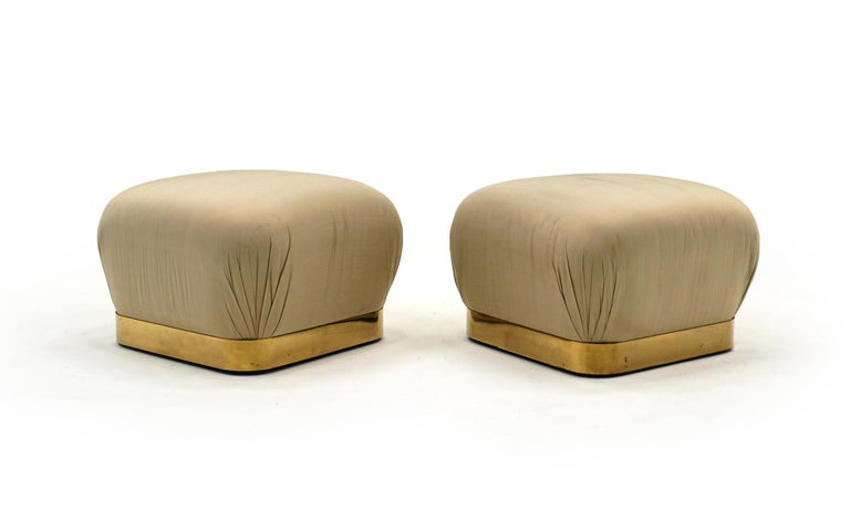 Pair of Poufs / Ottomans by Karl Springer, Original Tan / Taupe Fabric ...