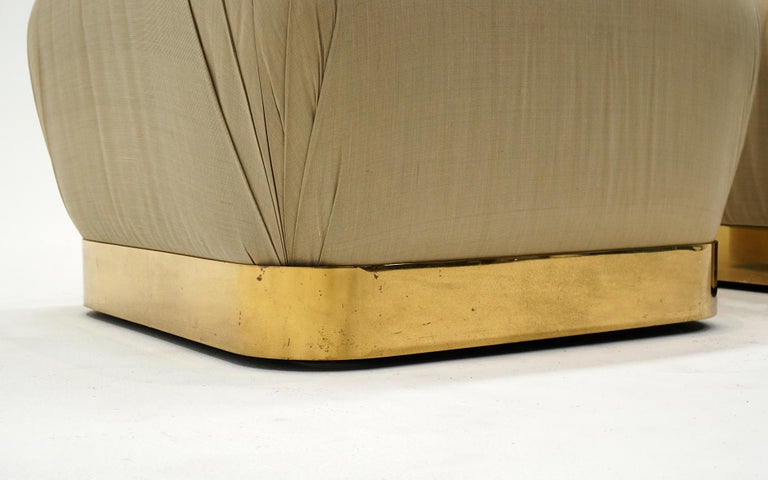 Pair of Poufs / Ottomans by Karl Springer, Original Tan / Taupe Fabric ...