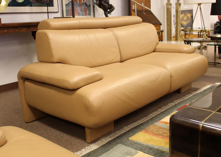 Pair of Premier Contemporary Modern Camel Colored Leather Sofa and ...