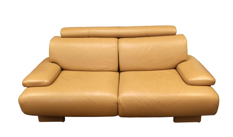 Pair of Premier Contemporary Modern Camel Colored Leather Sofa and ...