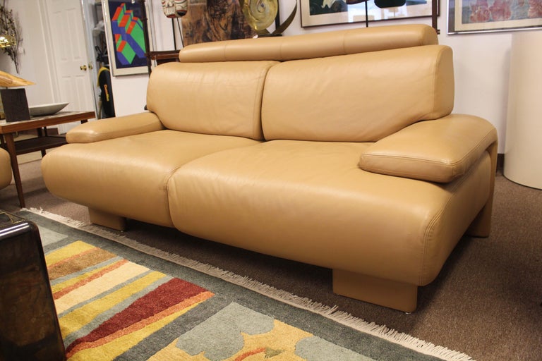 Pair of Premier Contemporary Modern Camel Colored Leather Sofa and ...