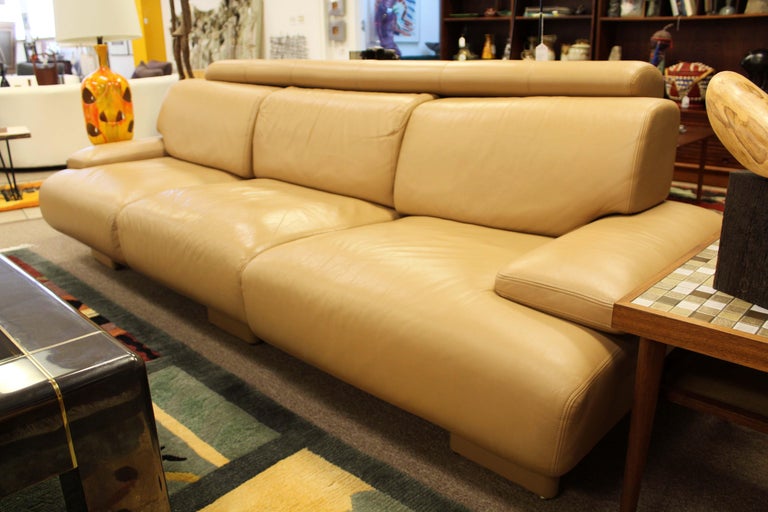 Pair of Premier Contemporary Modern Camel Colored Leather Sofa and ...