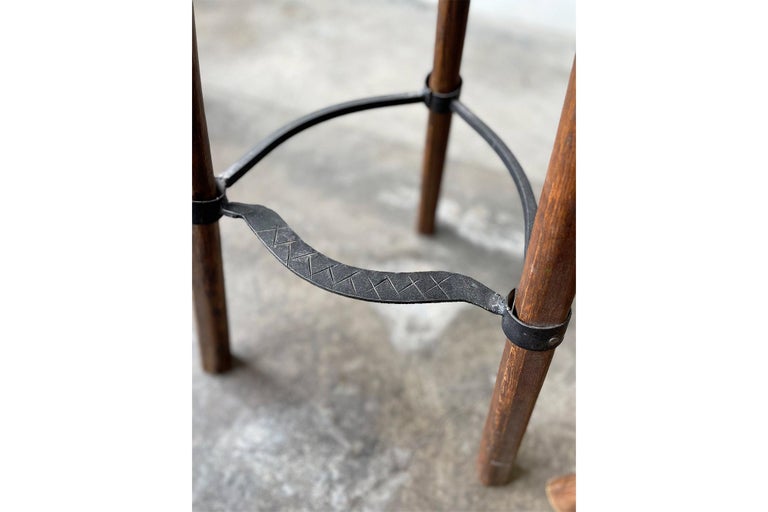 Pair of Primitive Carved Wood “Birthing” Bar Stools For Sale at 1stDibs