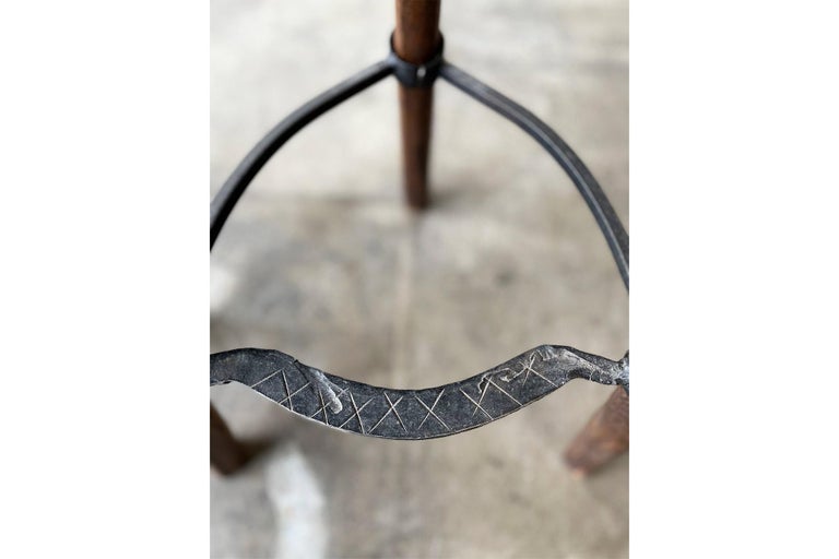 Pair of Primitive Carved Wood “Birthing” Bar Stools For Sale at 1stDibs