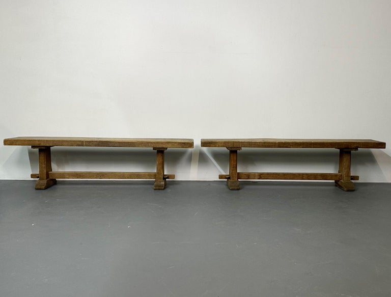 Pair of Provincial French Mid-Century Modern Patinated Elm Benches ...