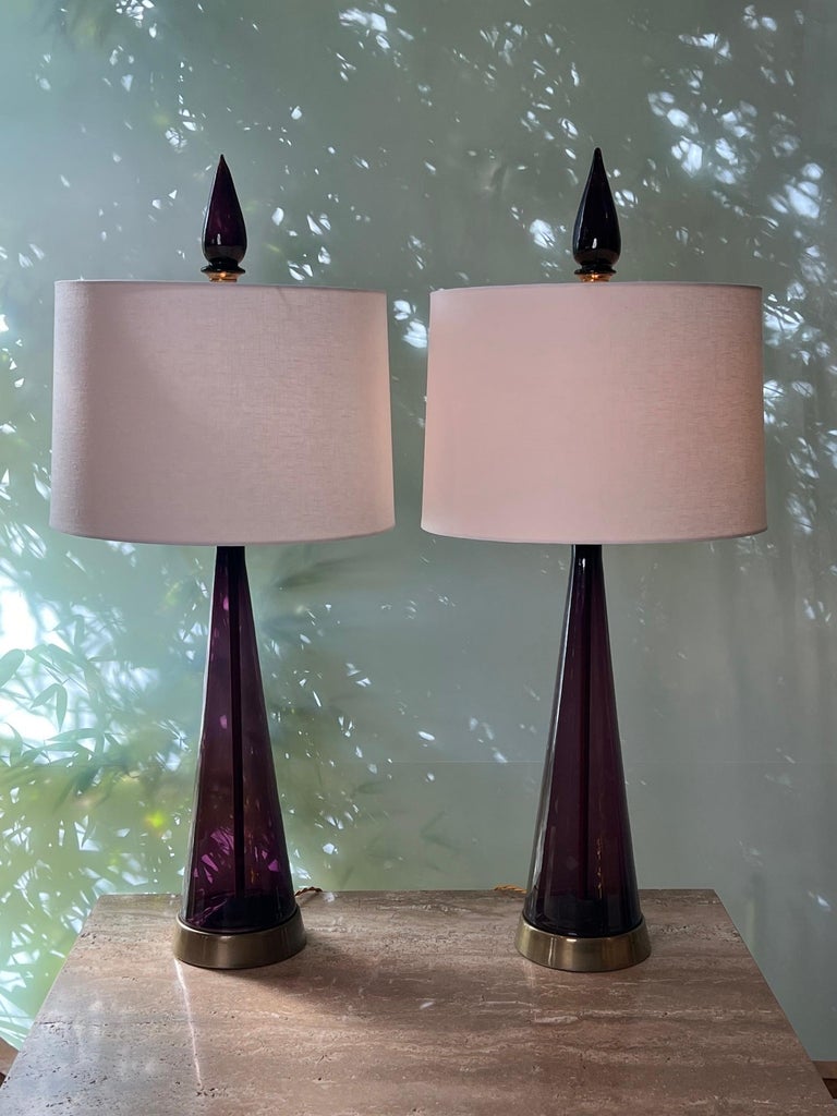 Pair of Purple Glass Table Lamps by Marbro For Sale at 1stDibs