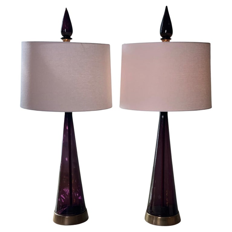 Pair of Purple Glass Table Lamps by Marbro For Sale at 1stDibs