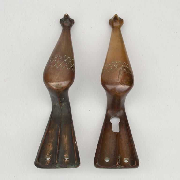 Pair of Push and Pull Bronze Door Handles in the Form of Doves For Sale ...