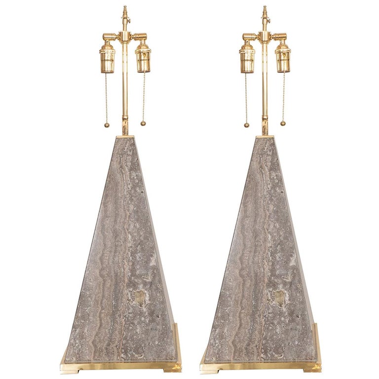 Pair of Pyramidal Marble Table Lamps For Sale at 1stDibs