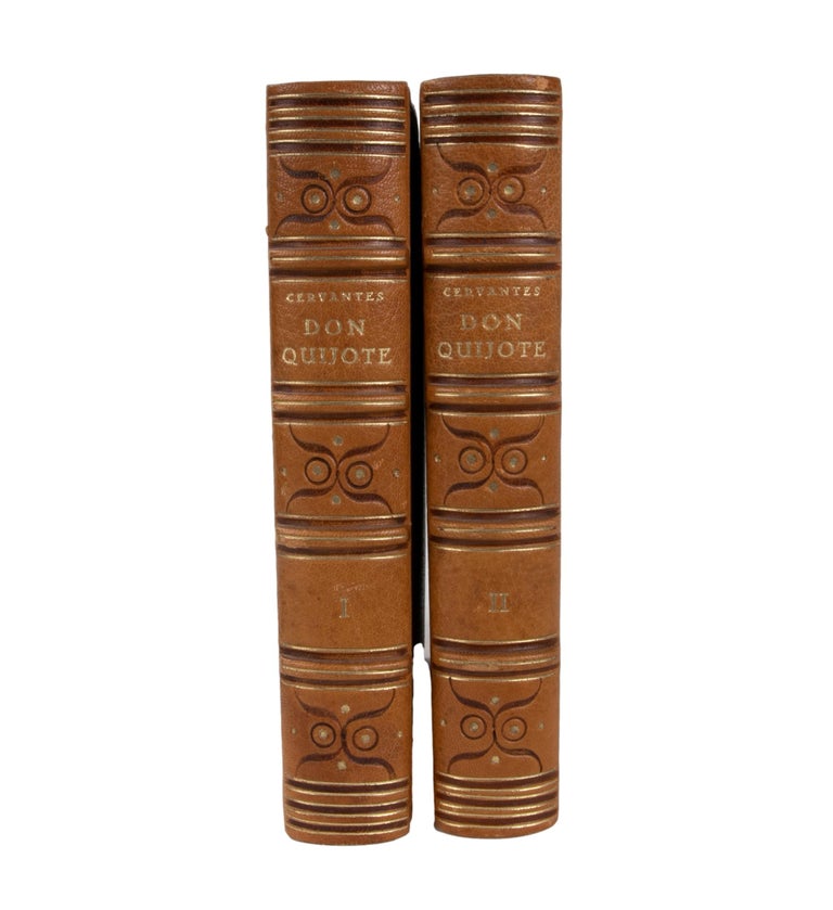 Pair of Quixote Books with Leather Covers and Gilt Leaves, Fourth ...