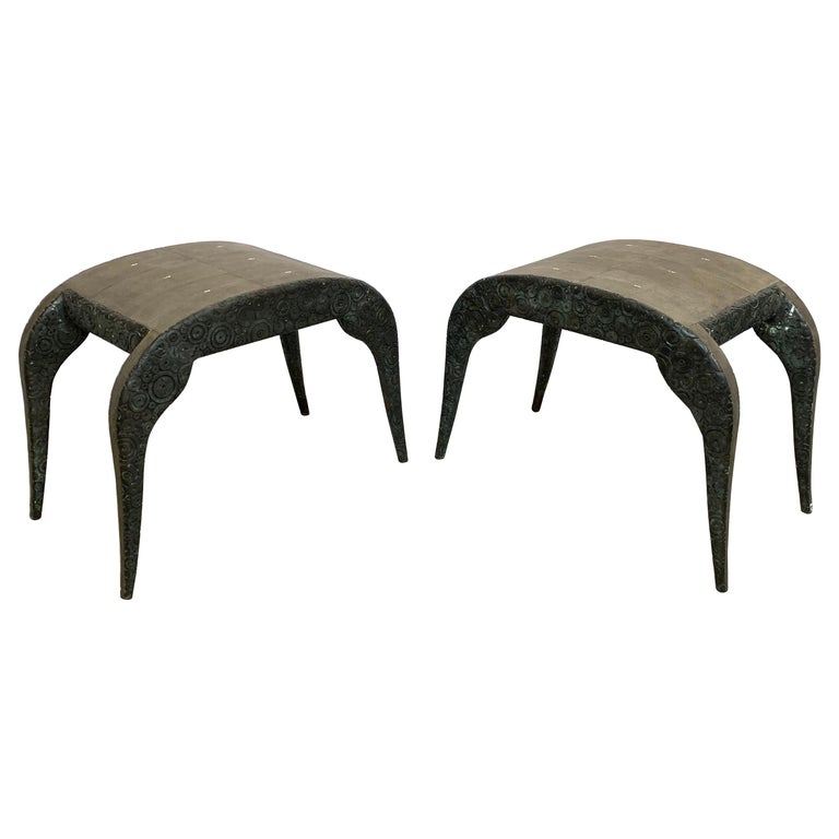 Pair of R and Y Augousti "Iconic" Bronze and Antique Black Shagreen ...