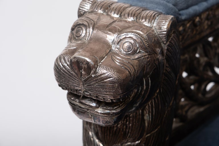 Pair of Raj Anglo-Indian Carved Wood and Silver Covered Repousse Palace ...