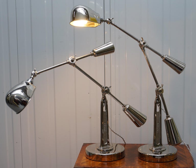 Pair of Ralph Lauren Articulated Boom Arm Table Lamps Polished Nickle ...