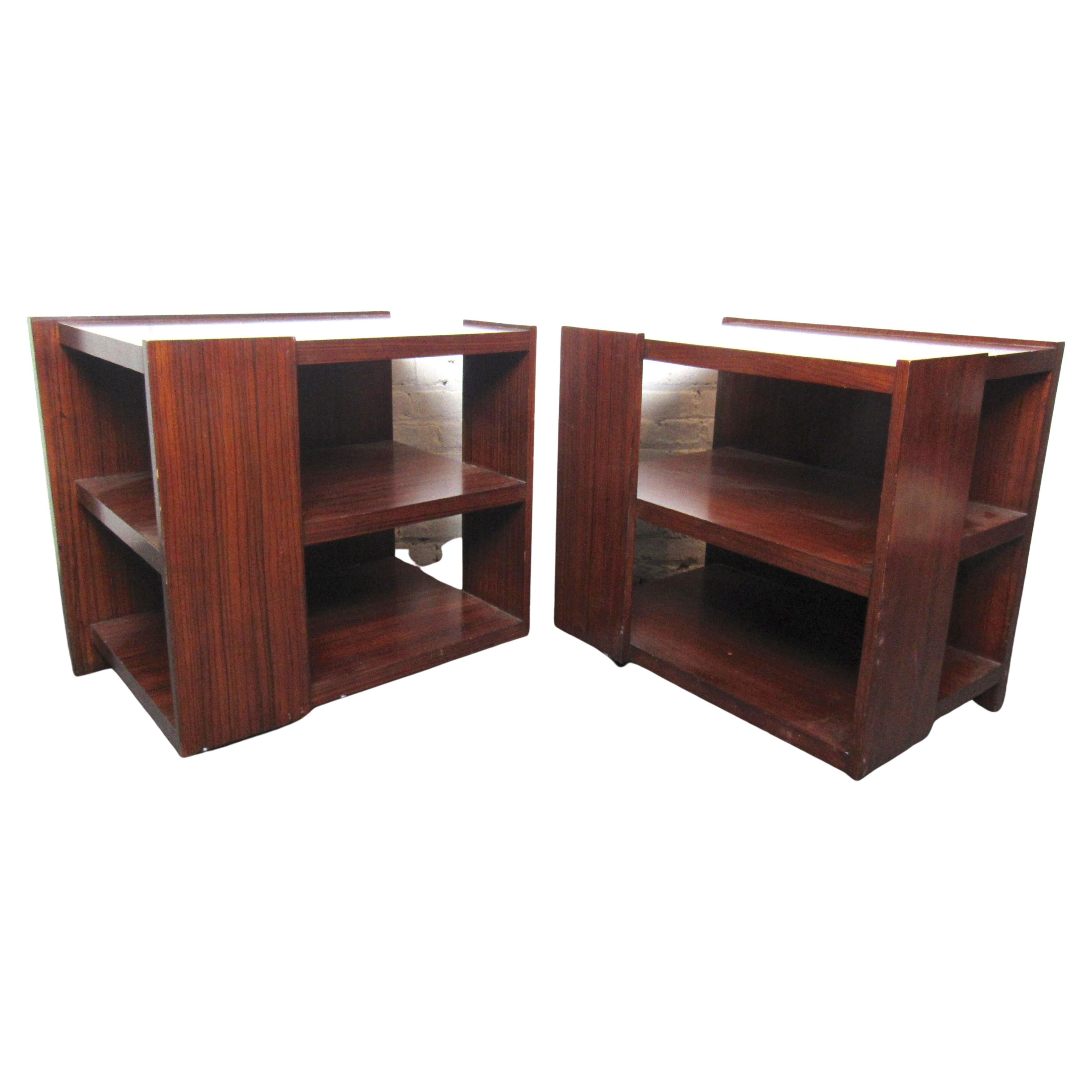 Pair Square Rotating Book Shelf End Tables For Sale at 1stDibs
