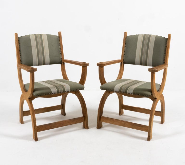 Pair of Rare Curule Armchairs by Henning Kjærnulf For Sale at 1stDibs
