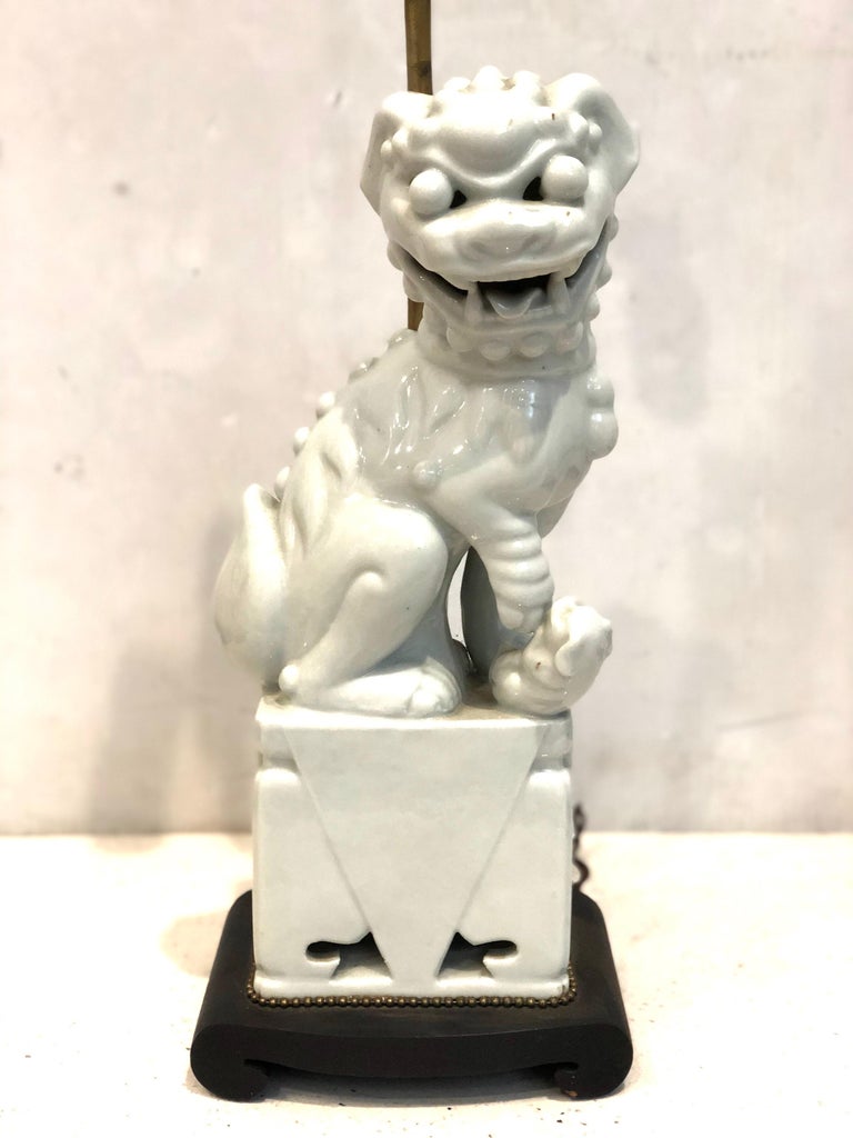 Pair of Rare Decorative Porcelain Foo Dogs Table Lamps at 1stDibs