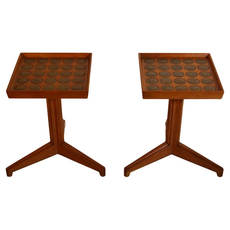 Pair of Rare Dunbar Janus Natzler Tile Top Side Tables at 1stDibs