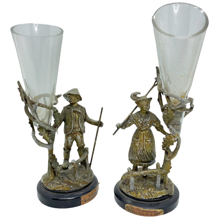 Pair of Rare Early 20th Century Austrian Vienna Bronze Figure Vases ...