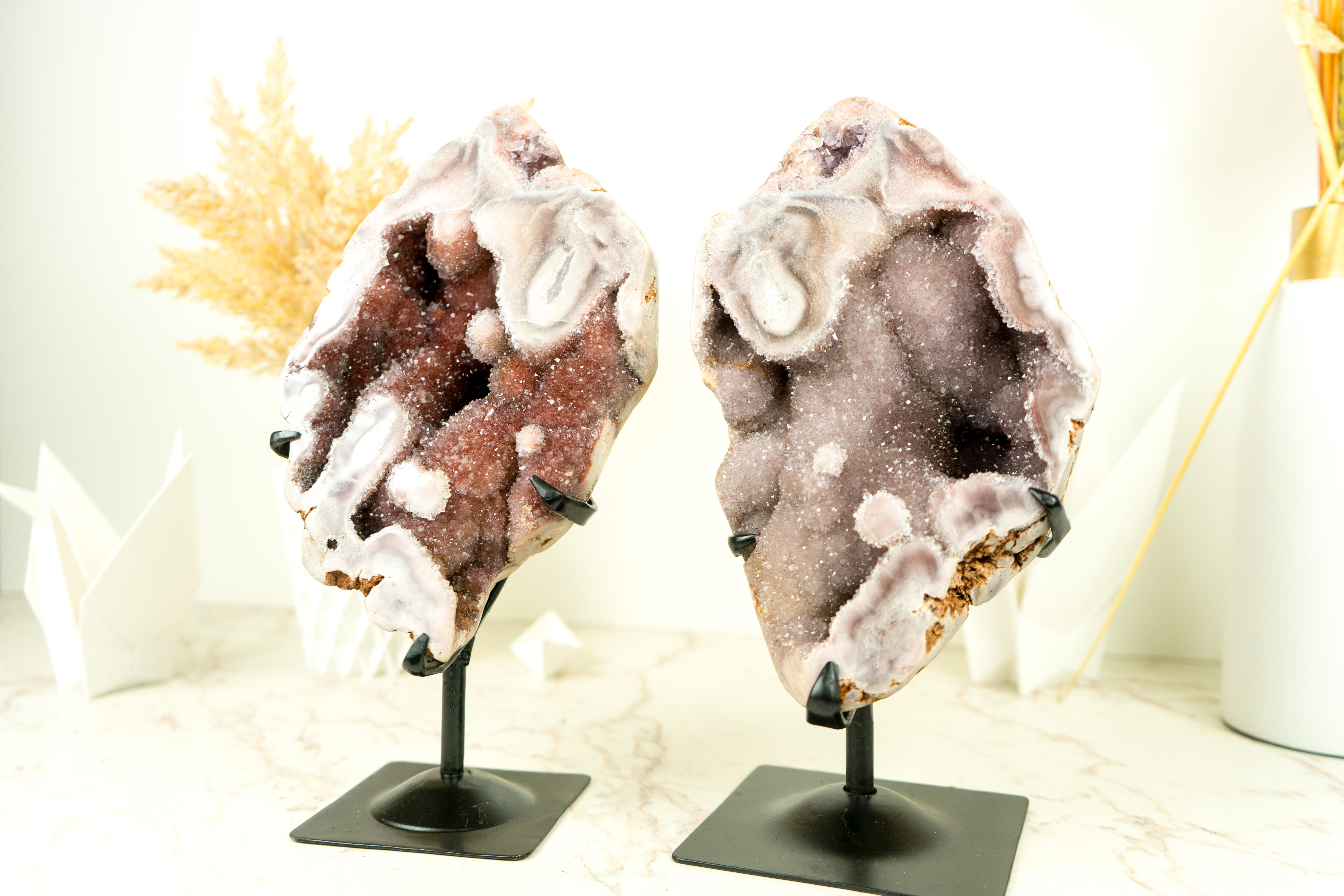 Pair of Rare Pink Amethyst Geodes with Natural Pink and Red Crystal ...