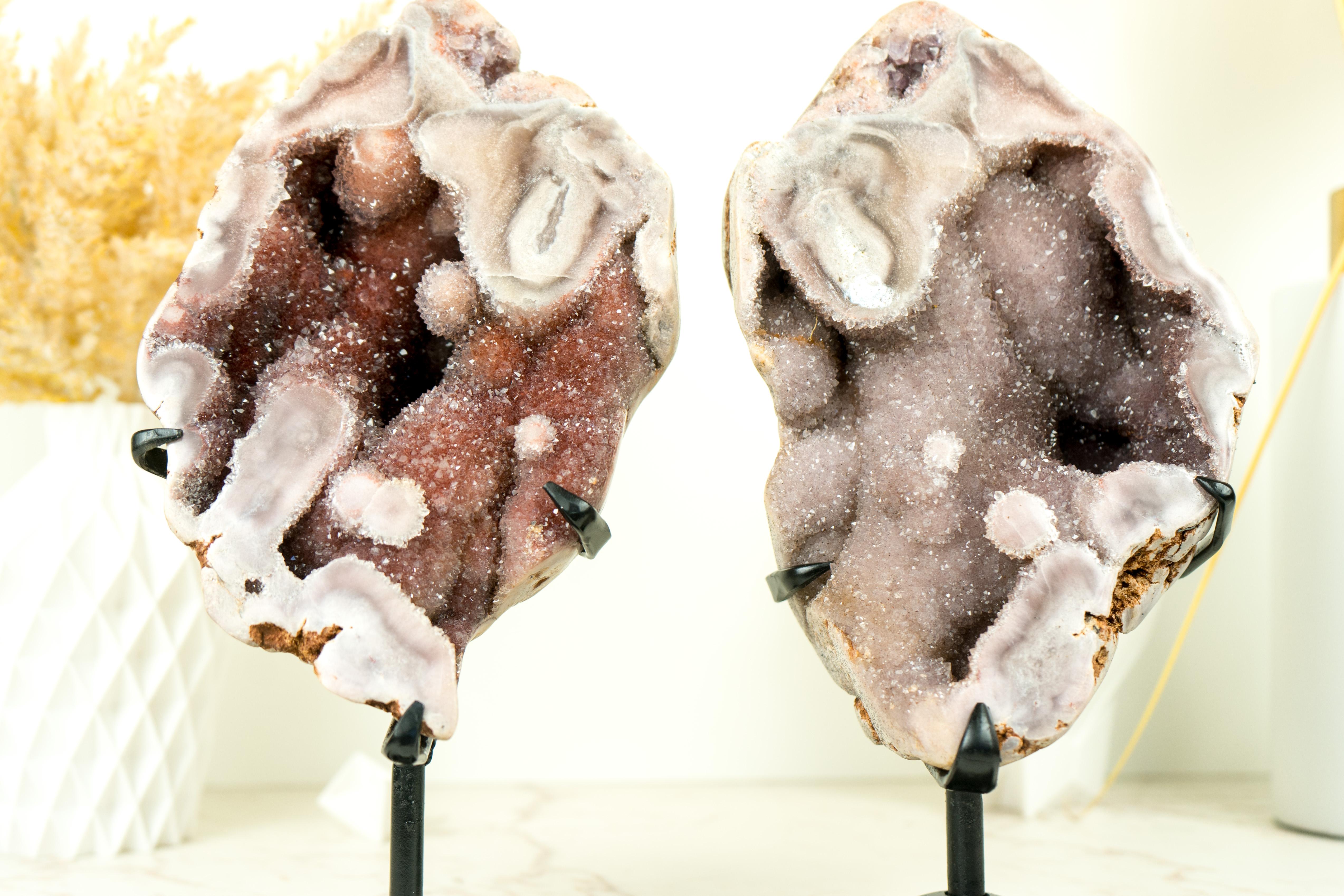 Pair of Rare Pink Amethyst Geodes with Natural Pink and Red Crystal ...
