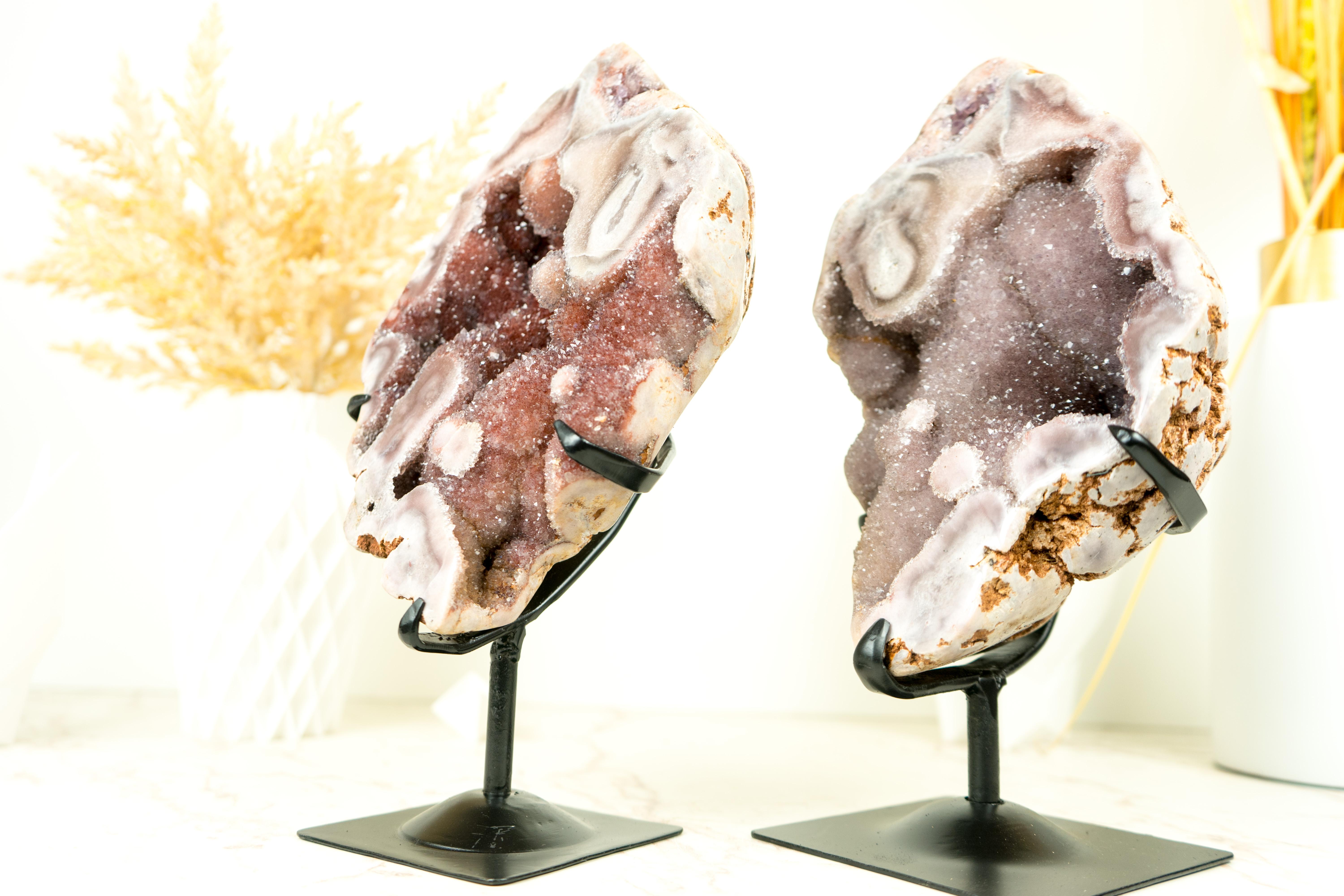 Pair of Rare Pink Amethyst Geodes with Natural Pink and Red Crystal ...
