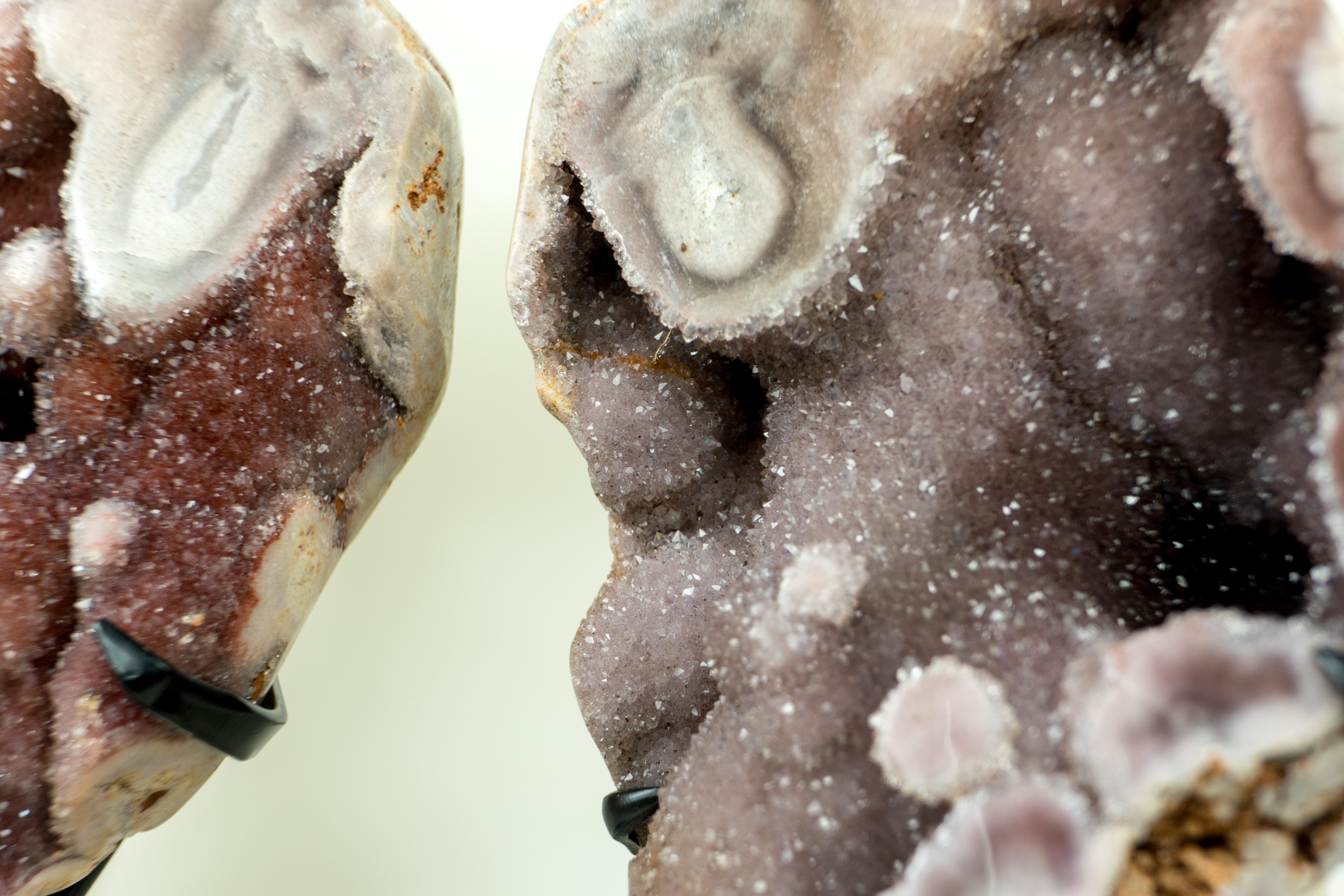 Pair of Rare Pink Amethyst Geodes with Natural Pink and Red Crystal ...