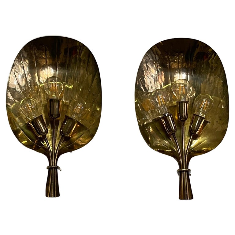 Pair of Scandinavian Polished Brass Fan Sconces, circa 1950s For Sale ...