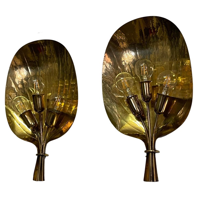 Pair of Rare Polished Brass Fan Sconces, circa 1950s For Sale at 1stDibs
