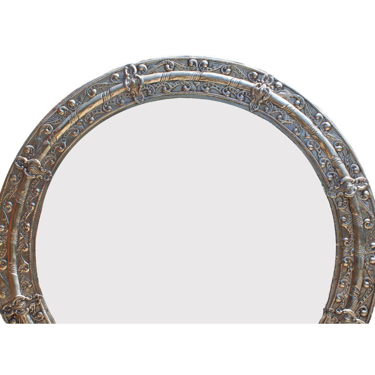 Pair of Rare Portuguese Embossed Alpaca Silver Circular 'Round' Mirror ...