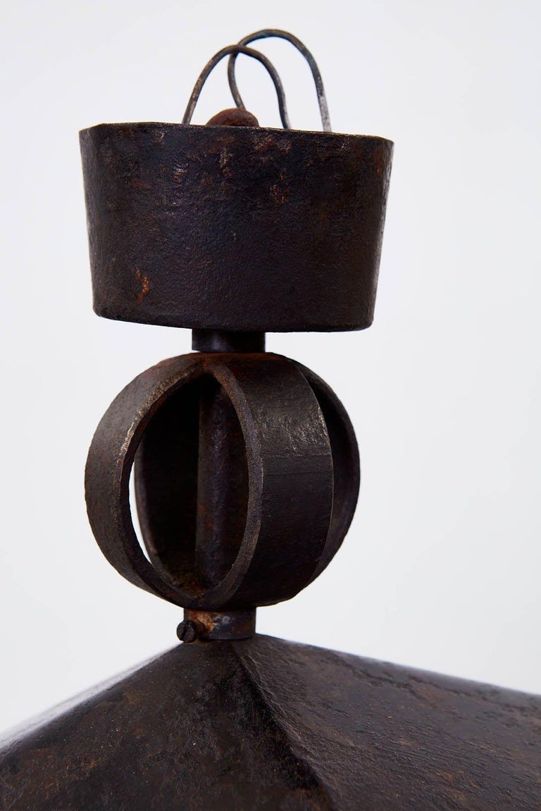 Pair of Rare Salvaged 1920s Iron Marketplace Lanterns For Sale at 1stDibs