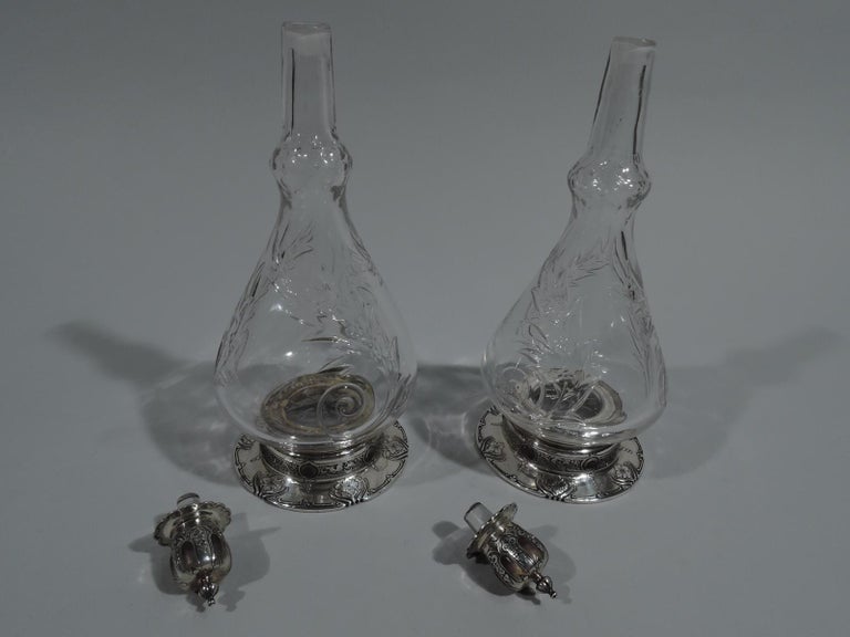 Pair of Rare Tiffany Art Nouveau Sterling Silver and Crystal Perfumes ...