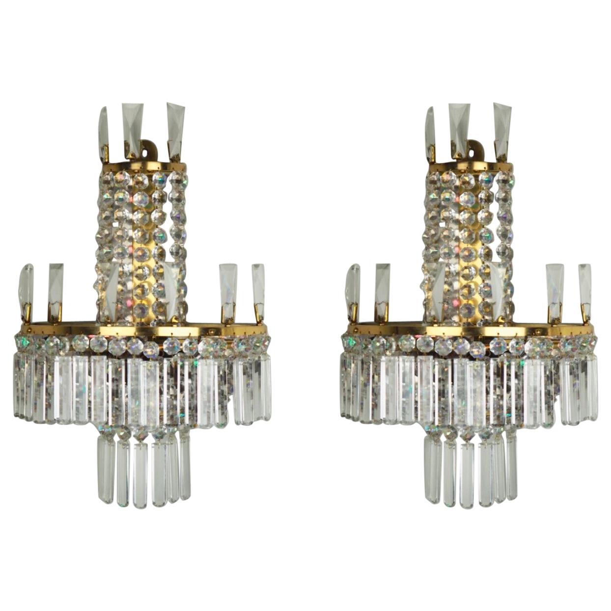 Brass Crystal Glass Pink Mid-Century Modern Pair of Sconce Lobmeyr ...