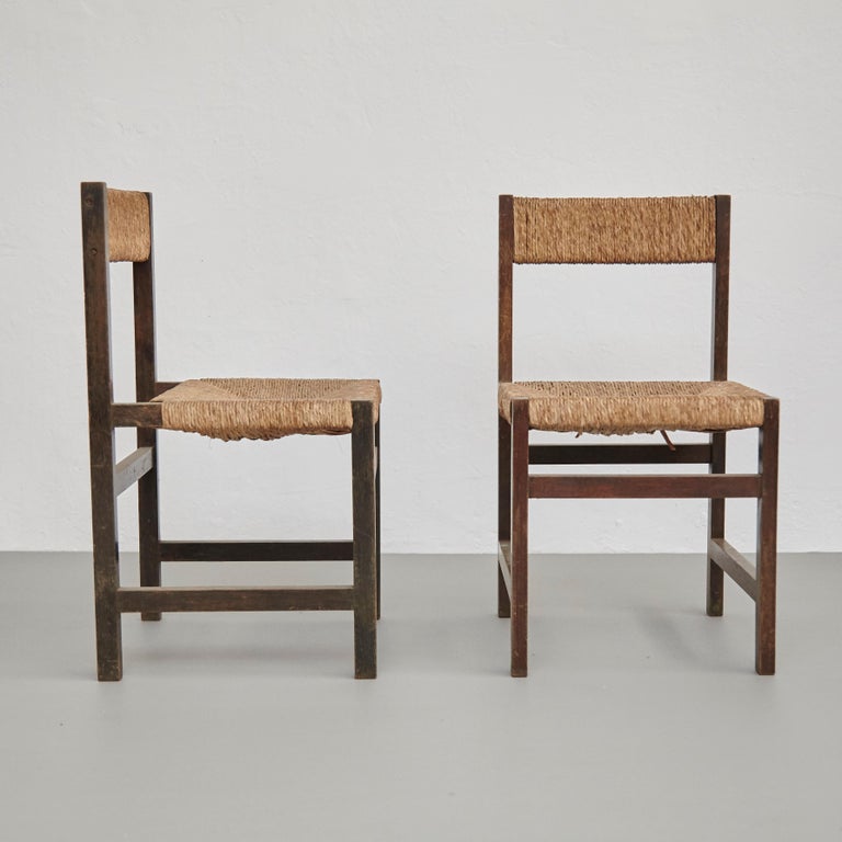 Pair of Rationalist Rattan Spanish Chairs, circa 1960 at 1stDibs