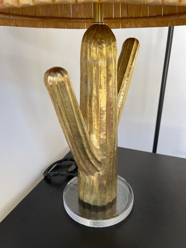 Pair of Rattan and Brass Cactus Lamps, Italy For Sale at 1stDibs