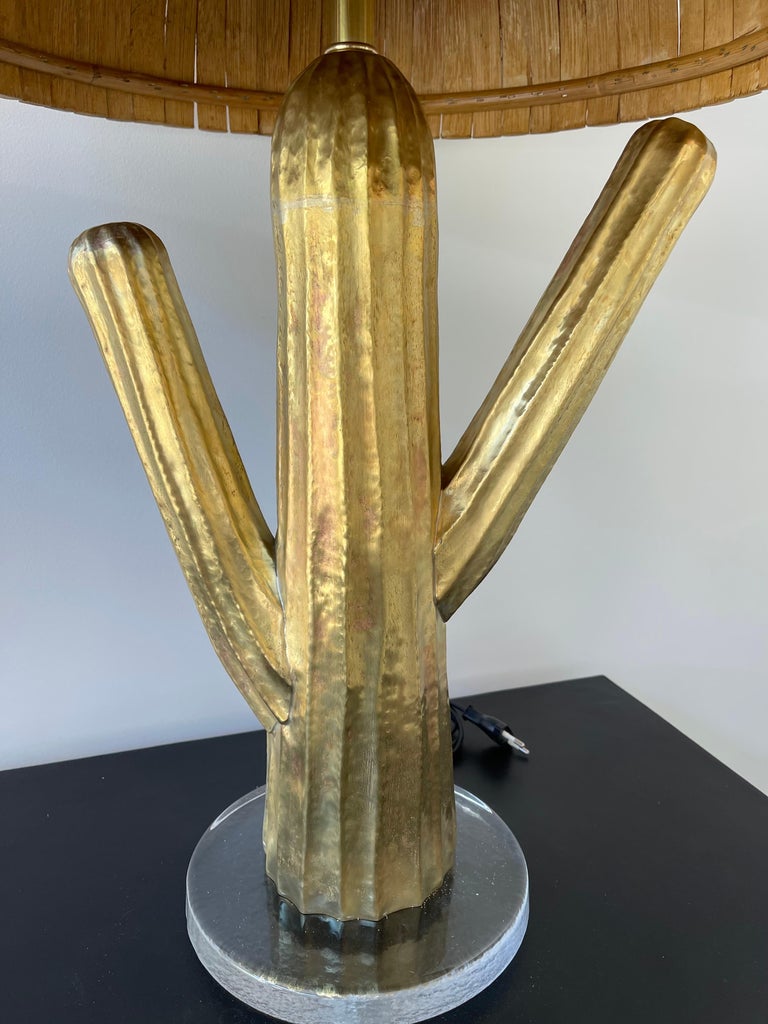 Pair of Rattan and Brass Cactus Lamps, Italy For Sale at 1stDibs
