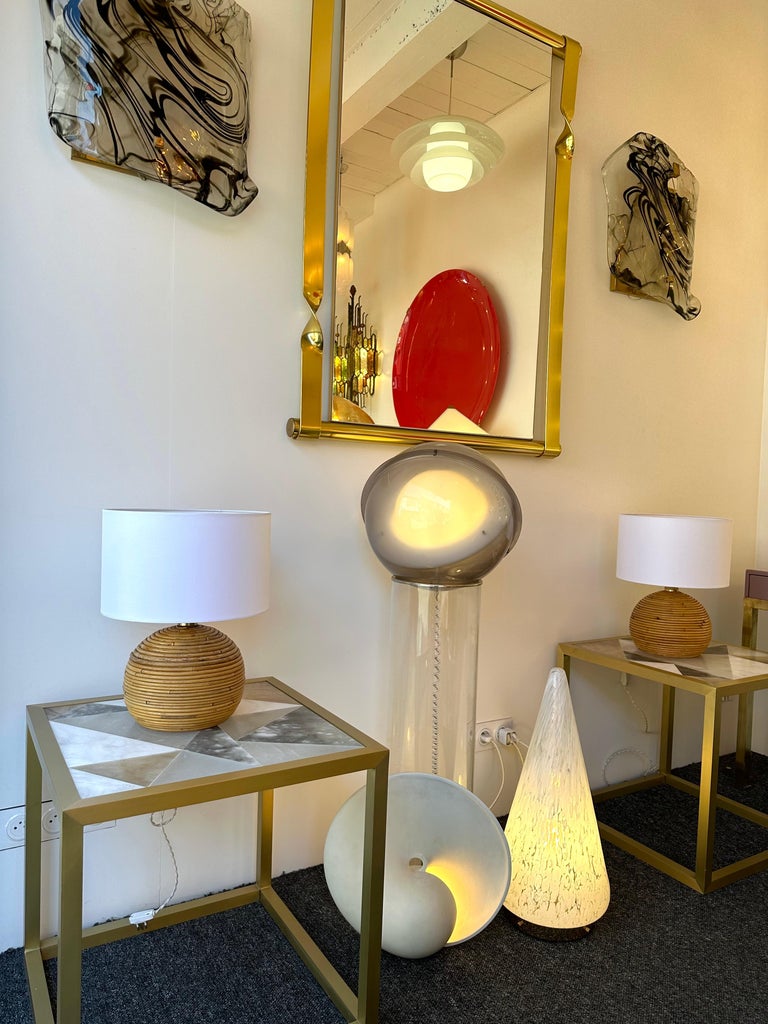 Pair of Rattan and Brass Lamps. Italy, 1970s For Sale at 1stDibs