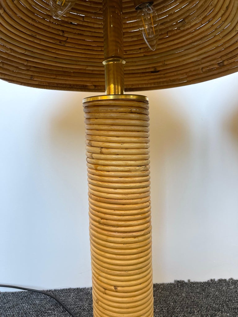 Pair of Rattan and Brass Lamps, Italy, 1980s at 1stDibs